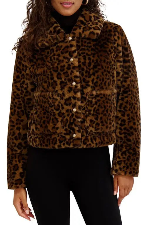 Kensie Leopard Print Faux Fur Jacket In Brown Leop - 26% Off